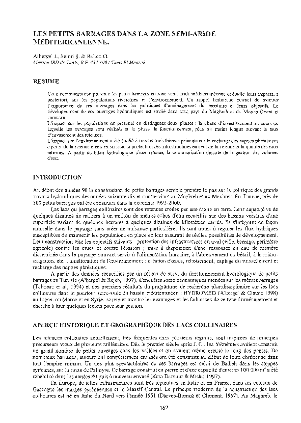 (PDF) Les petits barrages dans la zone semi-aride méditerranéenne