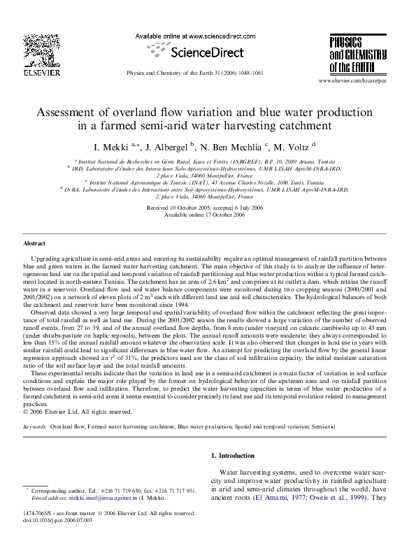 (PDF) Assessment of overland flow variation and blue water production ...