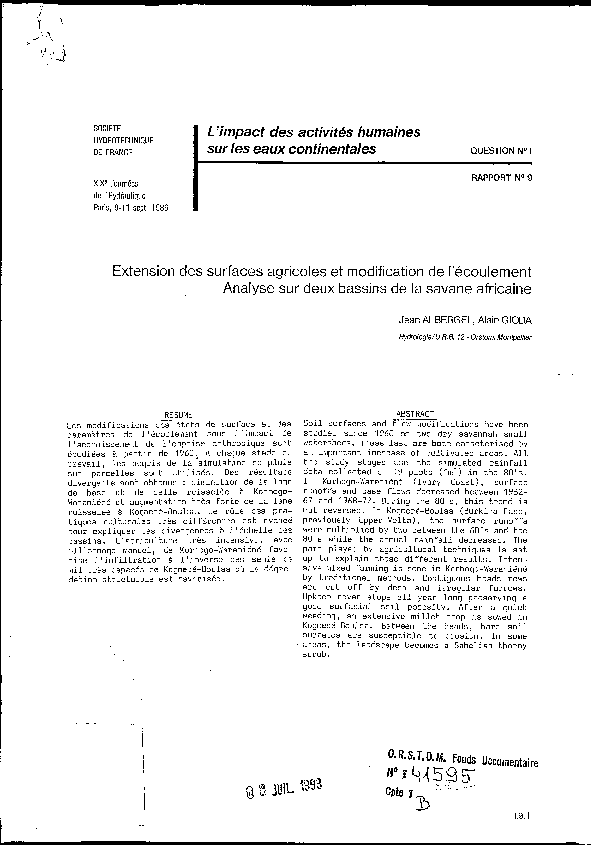 (PDF) Rapport I.9. : Extension des surfaces agricoles et modification ...