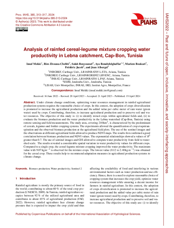 (PDF) Analysis of rainfed cereal-legume mixture cropping water productivity in Lebna catchment ...