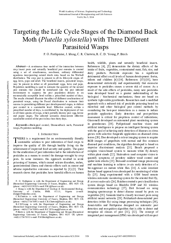 (PDF) Targeting the Life Cycle Stages of the Diamond Back Moth ...
