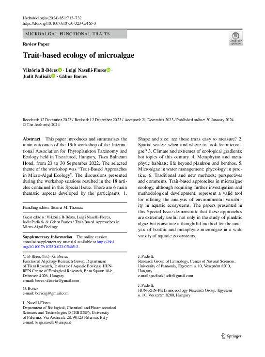 (PDF) Trait-Based Approaches in Microalgal Ecology
