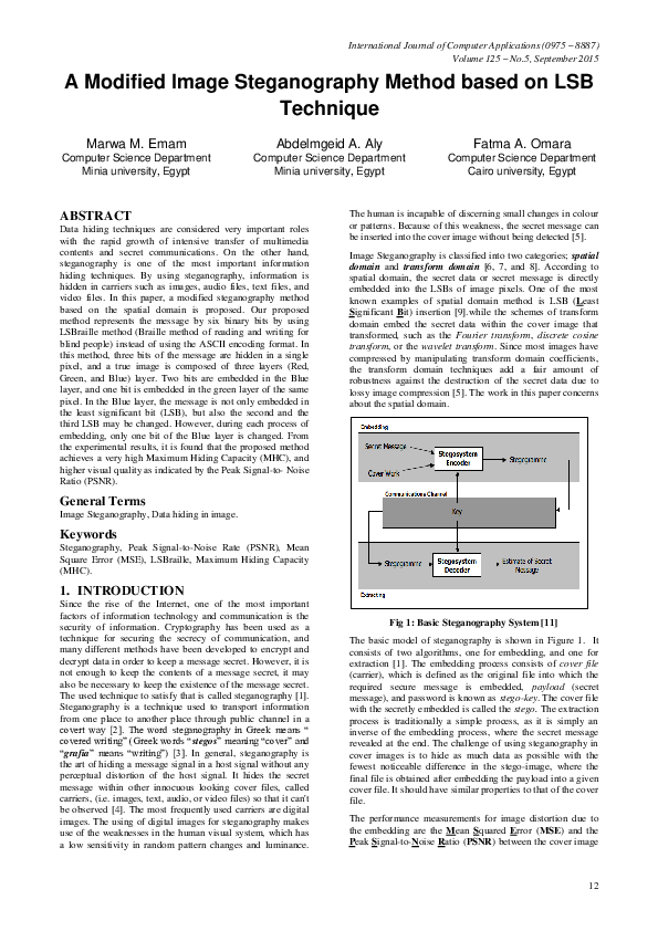 (PDF) A Modified Image Steganography Method based on LSB Technique