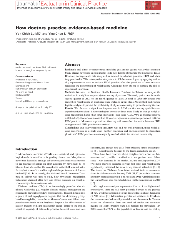 (PDF) How doctors practice evidence‐based medicine