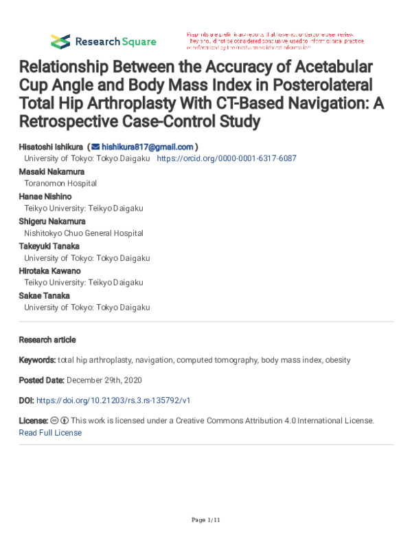 (PDF) Relationship Between the Accuracy of Acetabular Cup Angle and ...