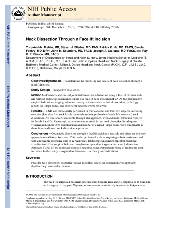 (PDF) Neck dissection through a facelift incision