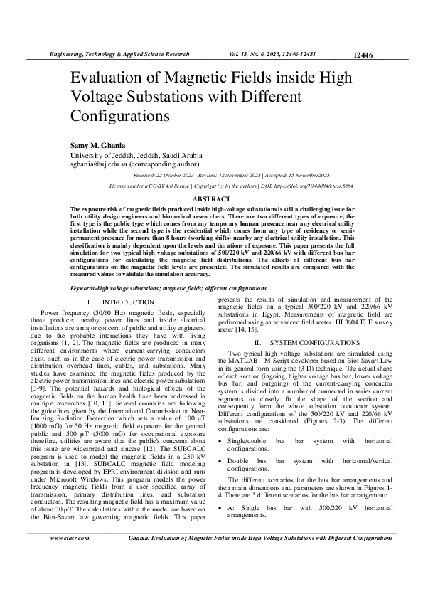 (PDF) Evaluation of Magnetic Fields inside High Voltage Substations with Different Configurations