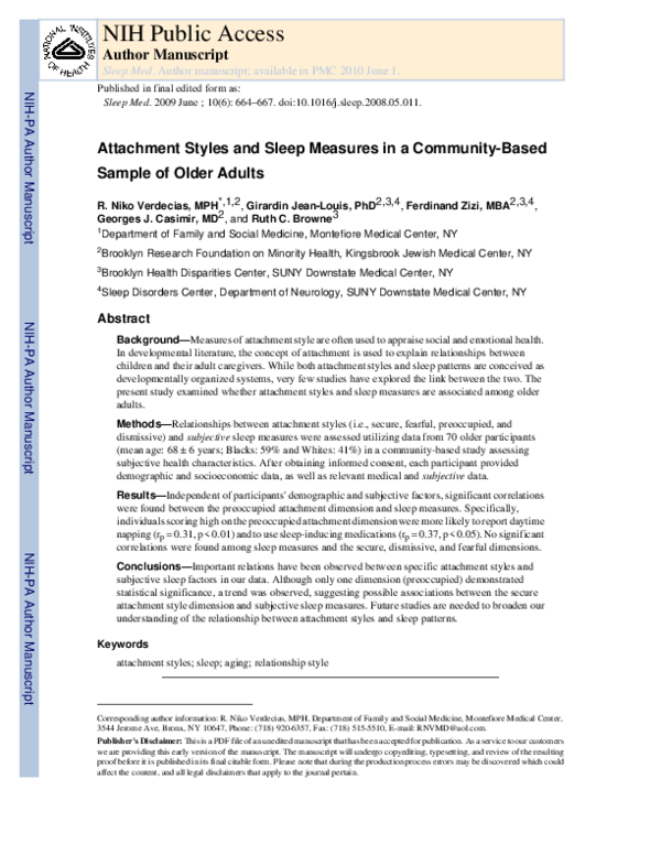 (PDF) Attachment styles and sleep measures in a community-based sample ...