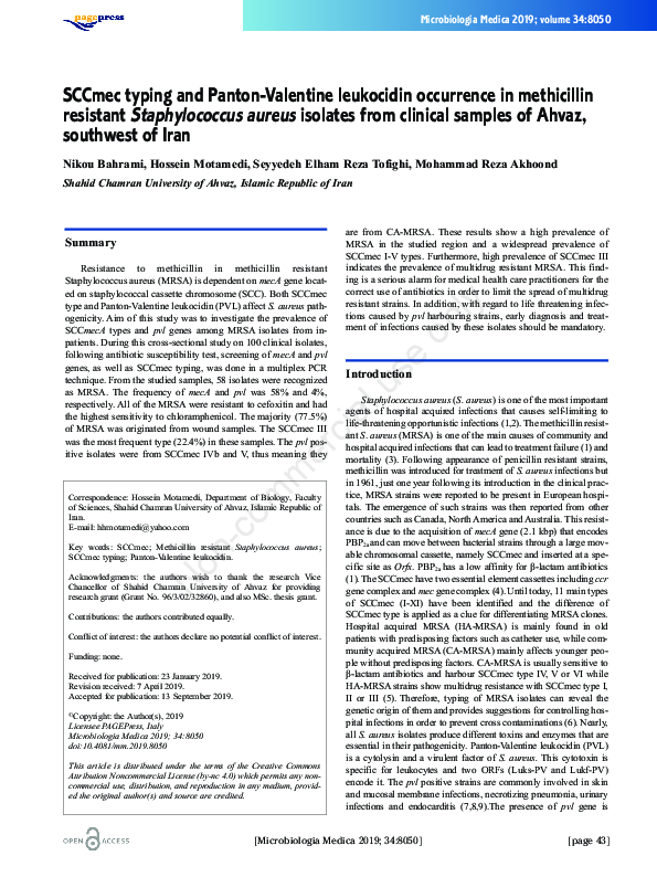 (PDF) SCCmec typing and Panton-valentine leukocidin occurrence in ...