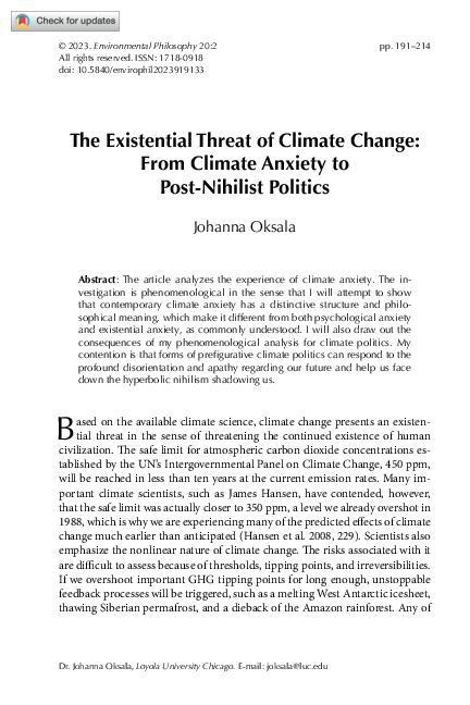 (PDF) The Existential Threat of Climate Change: From Climate Anxiety to ...