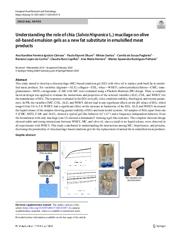 (PDF) Understanding the role of chia (Salvia Hispanica L.) mucilage on olive oil-based emulsion ...