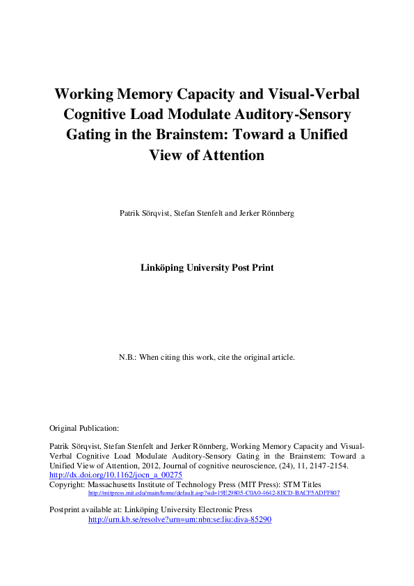 (PDF) Working Memory Capacity and Visual–Verbal Cognitive Load Modulate Auditory–Sensory Gating ...