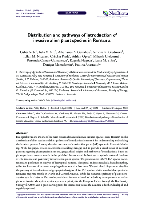 (PDF) Distribution and pathways of introduction of invasive alien plant species in Romania