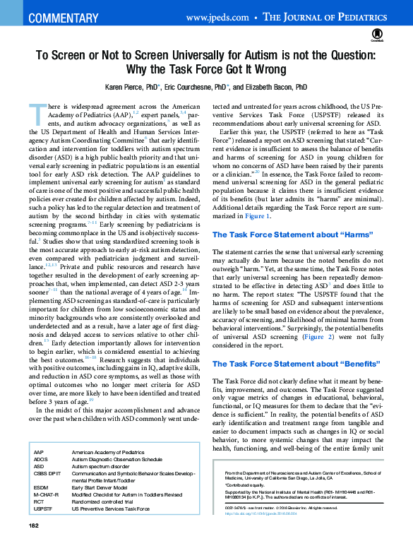 (PDF) To Screen or Not to Screen Universally for Autism is not the ...