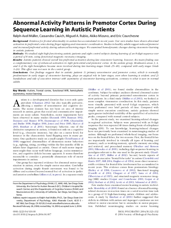 (PDF) Abnormal activity patterns in premotor cortex during sequence ...