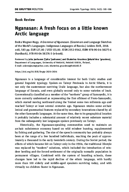 (PDF) Nganasan: A fresh focus on a little known Arctic language