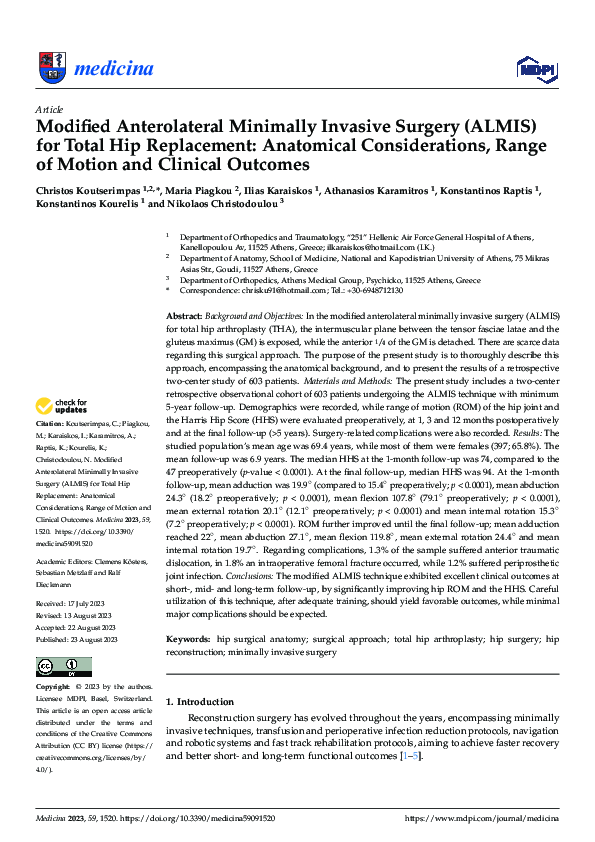 (PDF) Modified Anterolateral Minimally Invasive Surgery (ALMIS) for Total Hip Replacement ...