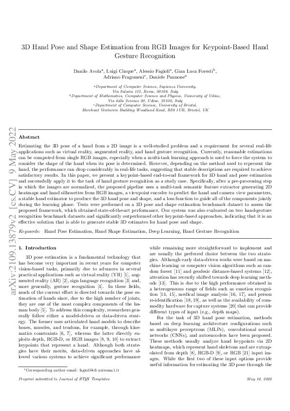 (PDF) 3D hand pose and shape estimation from RGB images for keypoint-based hand gesture recognition