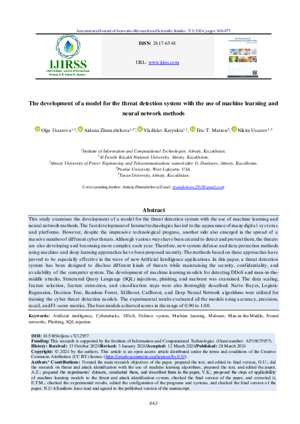(PDF) The development of a model for the threat detection system with the use of machine ...