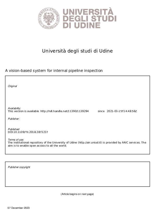 (PDF) A Vision-Based System for Internal Pipeline Inspection