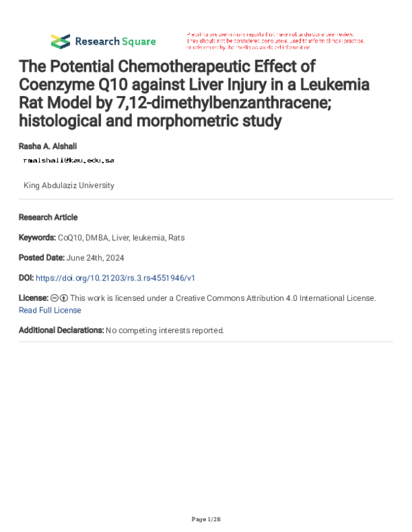 (PDF) The Potential Chemotherapeutic Effect of Coenzyme Q10 against ...