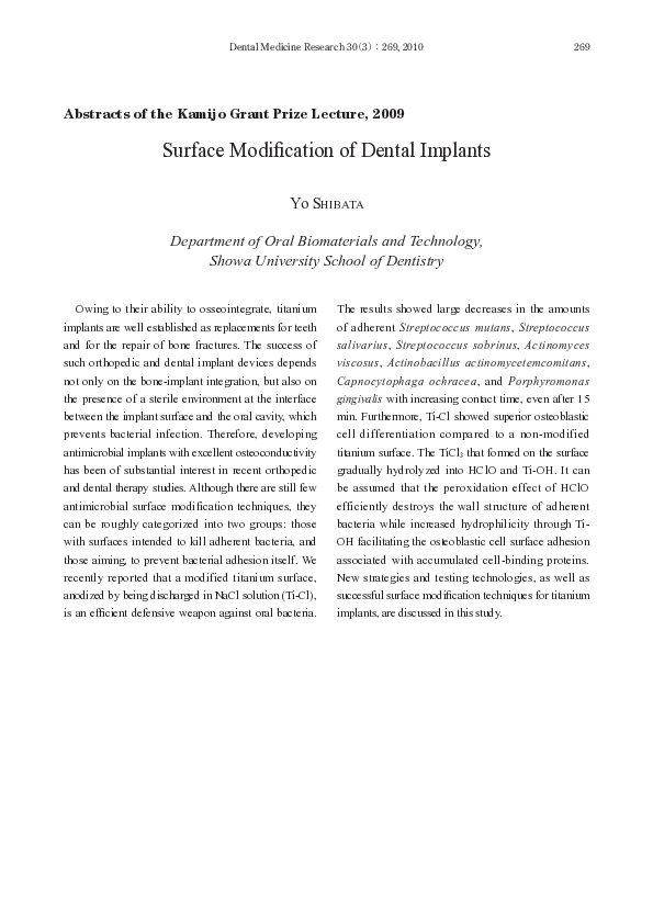 (PDF) Surface modification of dental implants