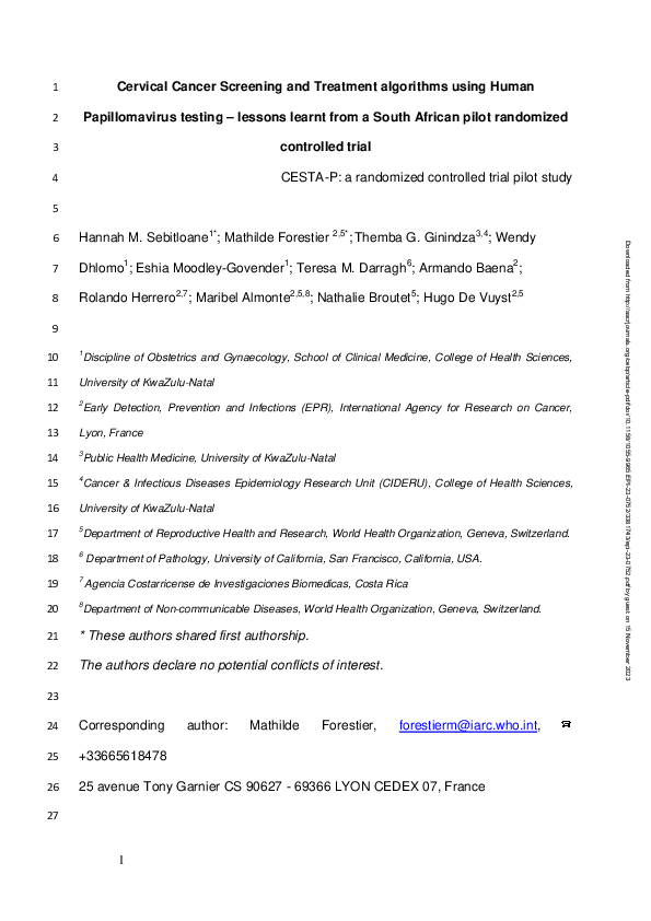 (PDF) Cervical Cancer Screening Algorithms via HPV Testing in SA