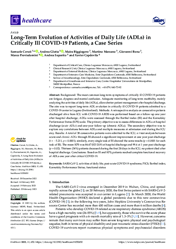 (PDF) Long-Term Evolution of Activities of Daily Life (ADLs) in ...