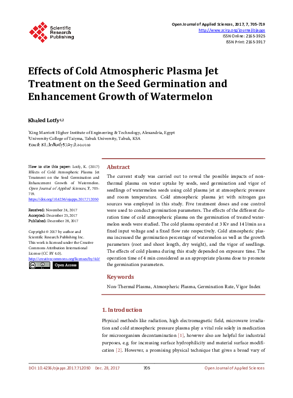 (PDF) Effects of Cold Atmospheric Plasma Jet Treatment on the Seed ...