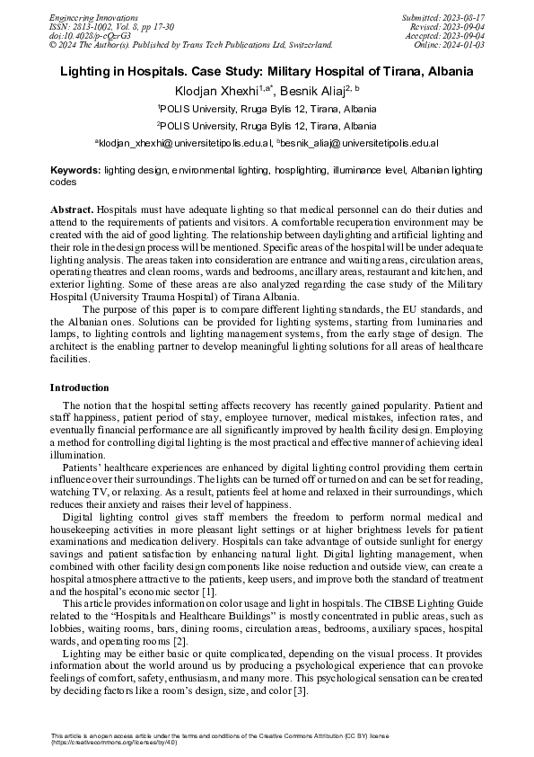 (PDF) Lighting in Hospitals - Case Study: Military Hospital of Tirana ...