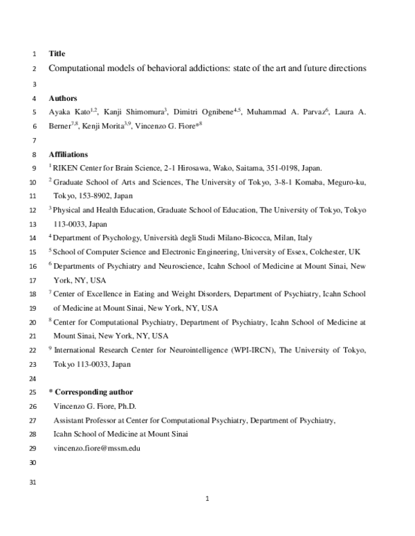 (PDF) Computational models of behavioral addictions: State of the art ...