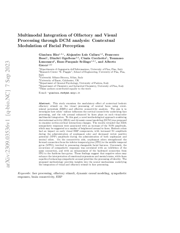 (PDF) Multimodal Integration of Olfactory and Visual Processing through DCM analysis: Contextual ...
