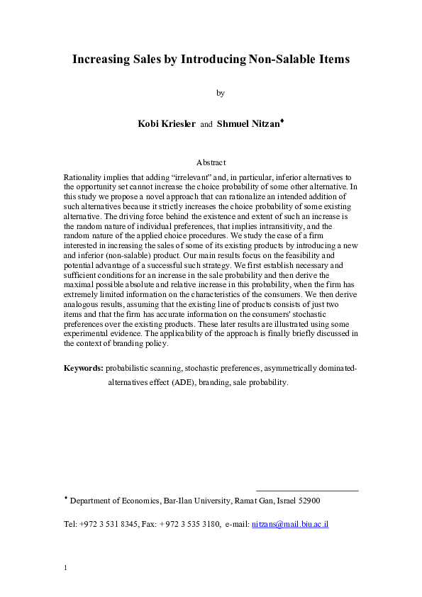 (PDF) Increasing sales by introducing non-salable items