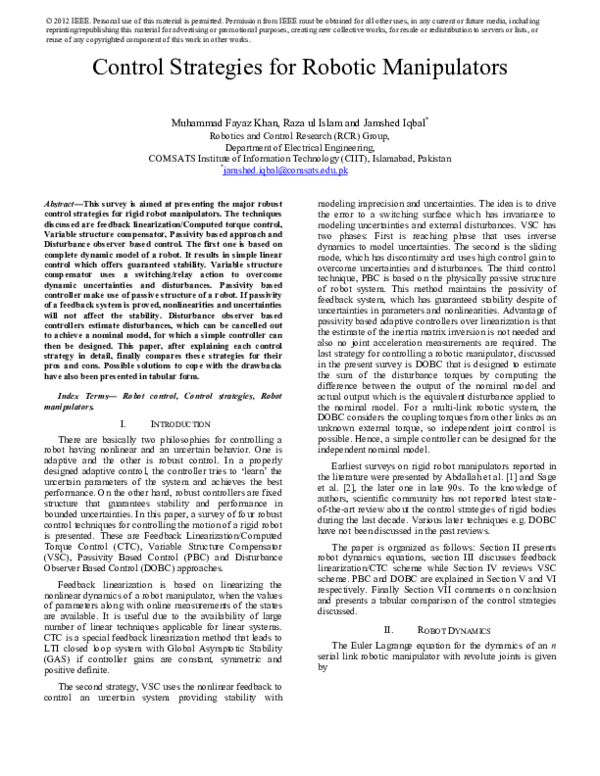 (PDF) Control strategies for robotic manipulators