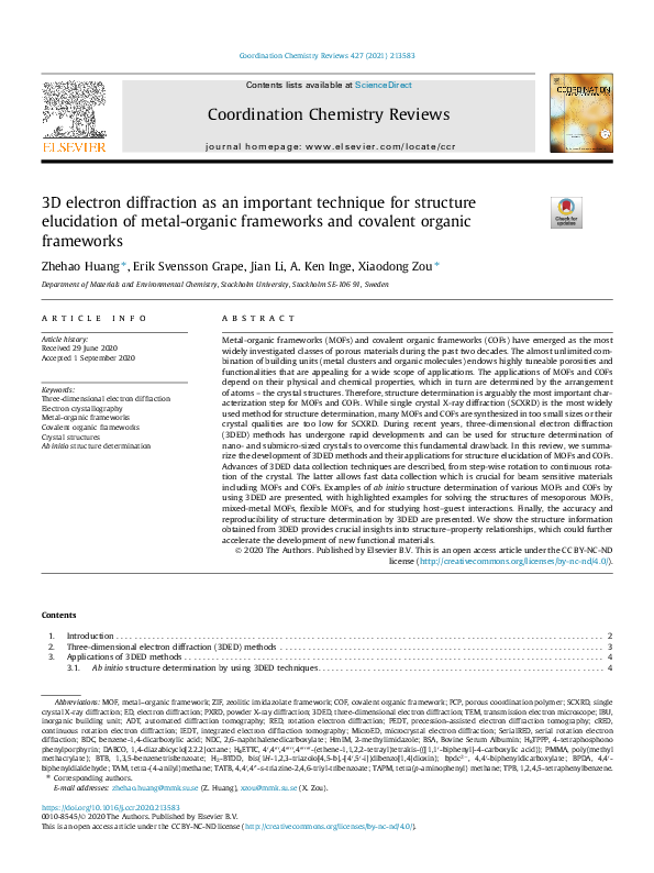 (PDF) 3D electron diffraction as an important technique for structure ...