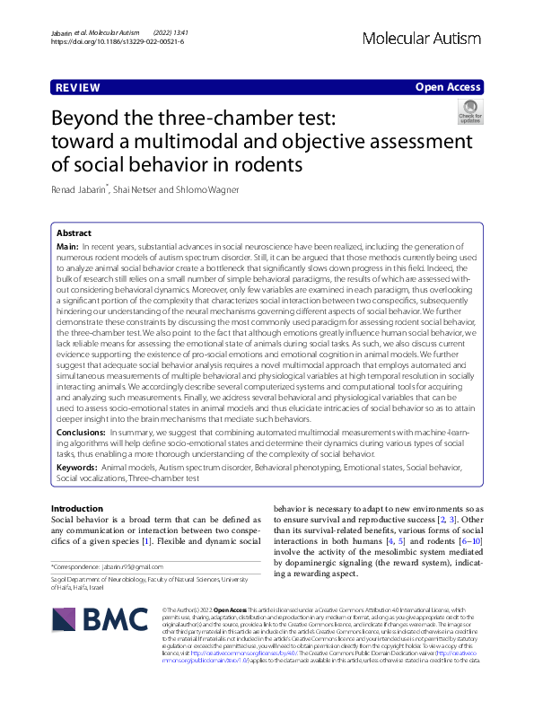 (PDF) Beyond the three-chamber test: toward a multimodal and objective ...