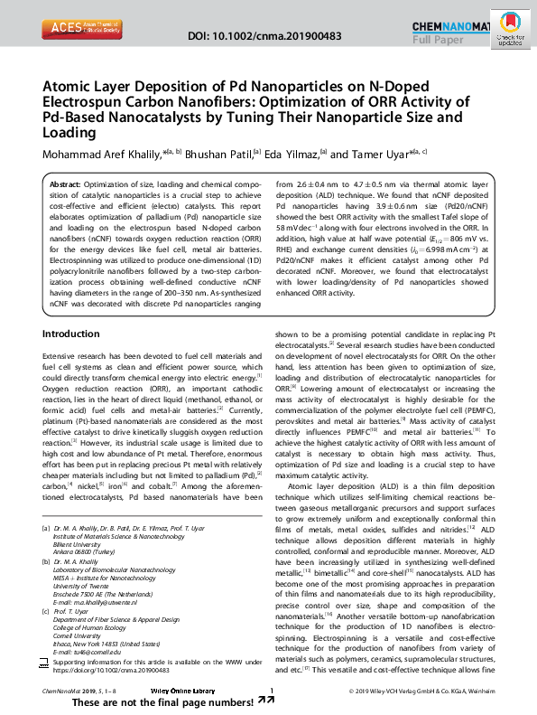 (PDF) Atomic layer deposition of Pd nanoparticles on self-supported carbon-Ni/NiO-Pd nanofiber ...