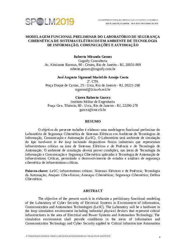 (PDF) Modelagem Funcional Preliminar Do Laboratório De Segurança ...