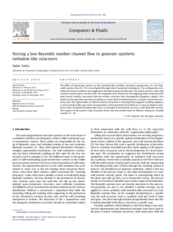 (PDF) Forcing a low Reynolds number channel flow to generate synthetic turbulent-like structures