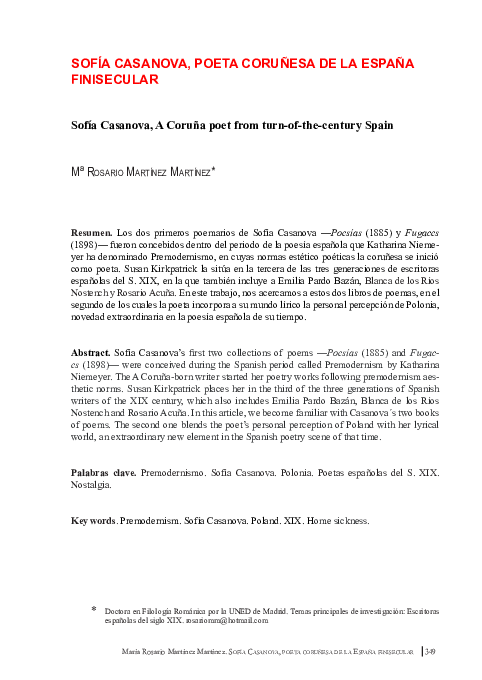 (PDF) Sofía Casanova, poeta coruñesa de la España finisecular