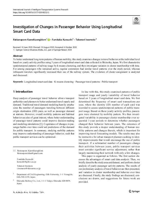 (PDF) Investigation of Changes in Passenger Behavior Using Longitudinal Smart Card Data ...