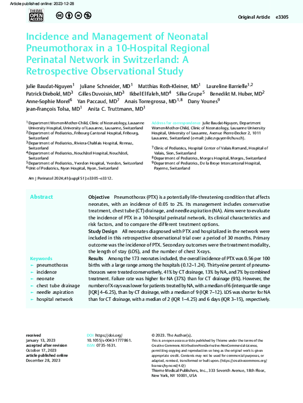 (PDF) Incidence and Management of Neonatal Pneumothorax in a 10 ...