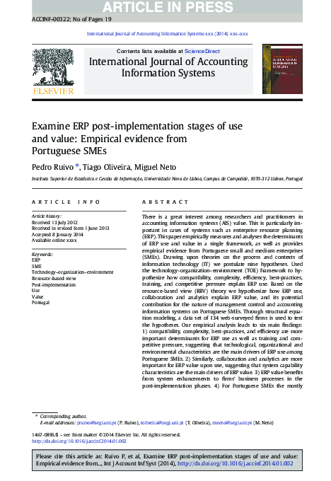 (PDF) Examine ERP post-implementation stages of use and value: Empirical evidence from ...