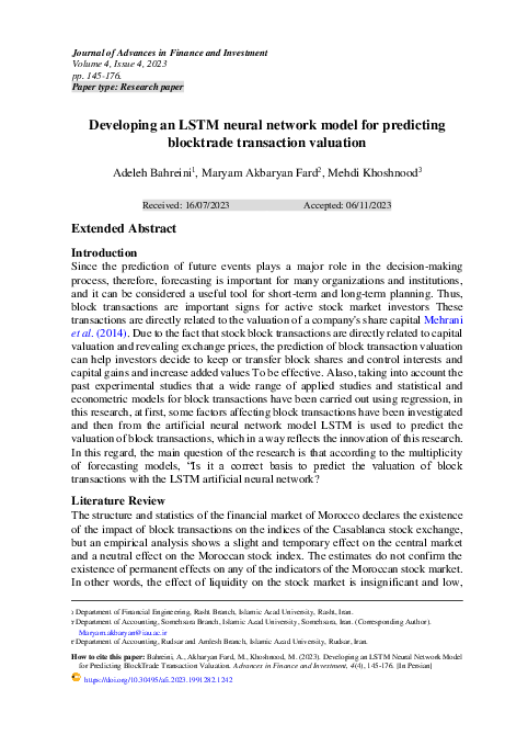 Pdf Developing An Lstm Neural Network Model For Predicting Blocktrade