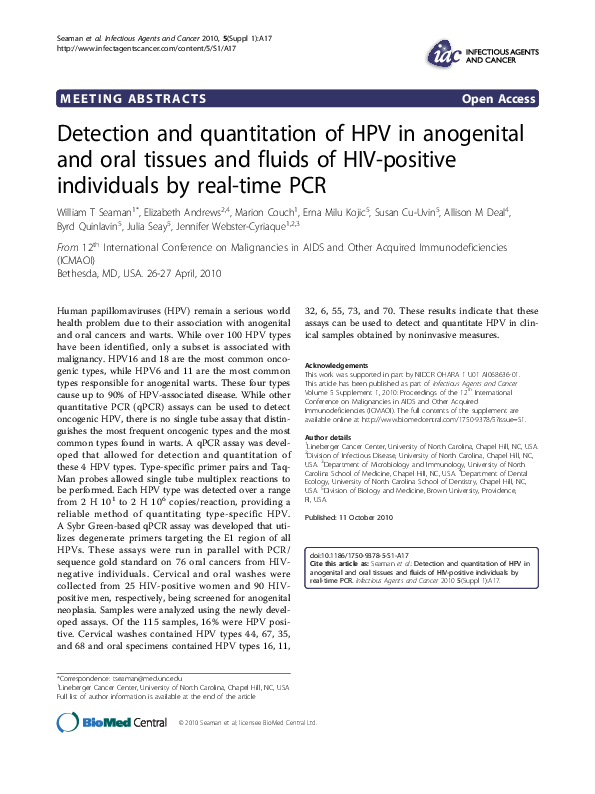 (PDF) Detection and quantitation of HPV in anogenital and oral tissues ...