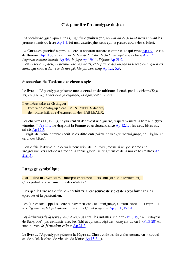 (PDF) Clés pour lire l'Apocalypse de Jean
