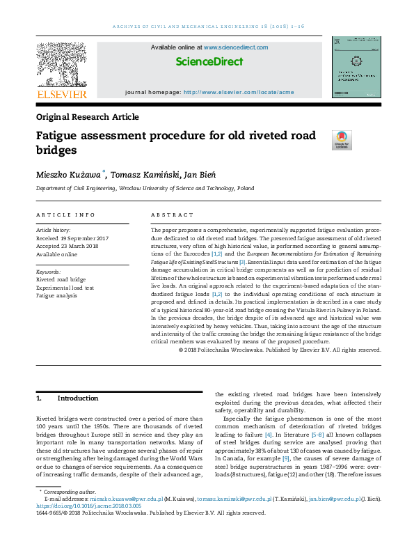(PDF) Fatigue assessment procedure for old riveted road bridges ...