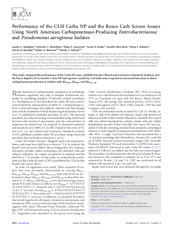 (PDF) Performance of the CLSI Carba NP and the Rosco CARB Screen Assays ...