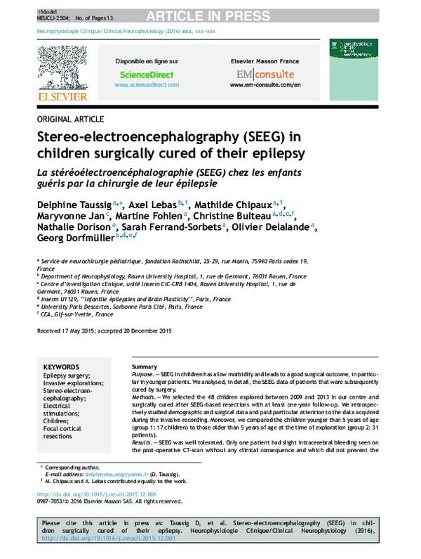 (PDF) Stereo-electroencephalography (SEEG) in children surgically cured ...