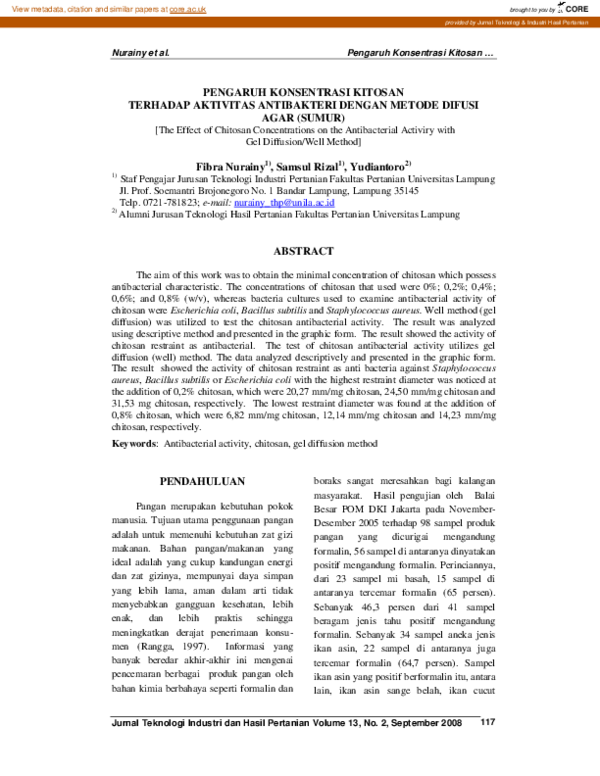 (PDF) Pengaruh Konsentrasi Kitosan Terhadap Aktivitas Antibakteri ...